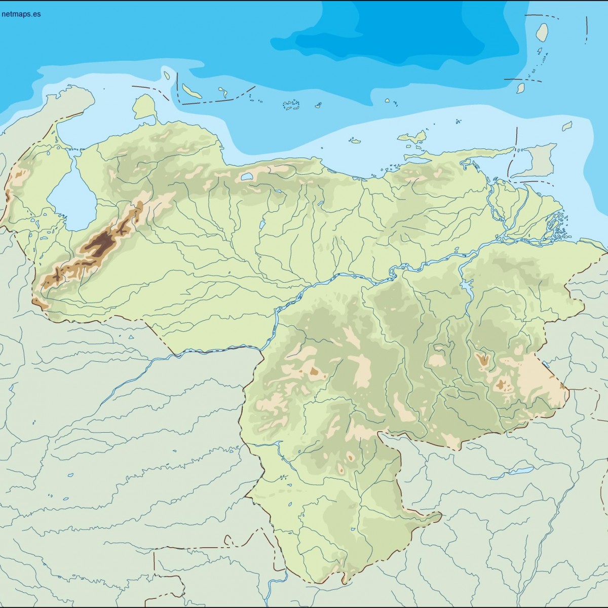venezuela Illustrator mapa físico digital | Mapas vector de Colombia y ...